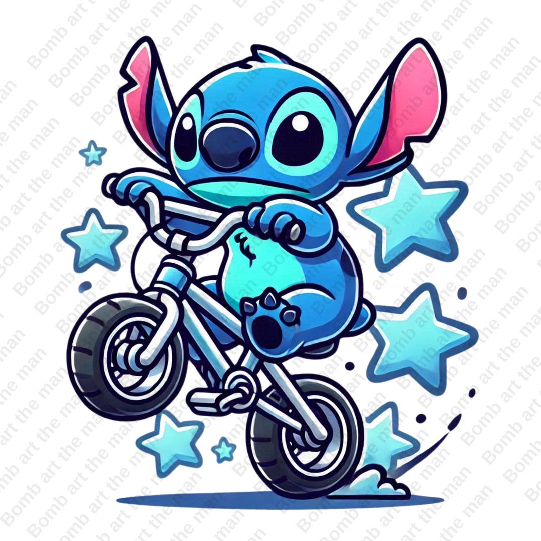 Stitch Bike Clipart, Stitch Bike Png, Cute Cartoon Character, Transparent Design, Instant ...