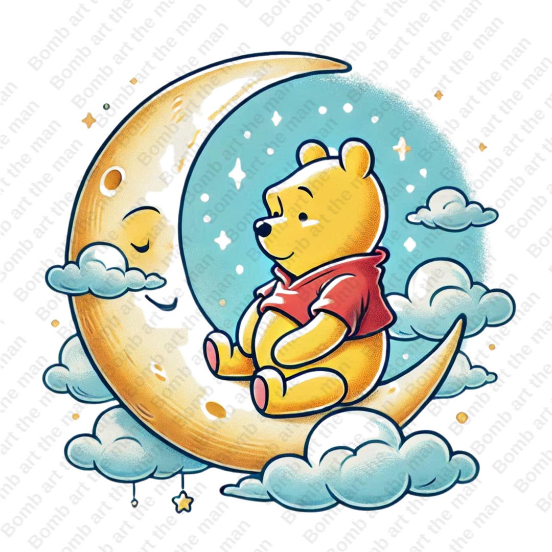 Winnie the Pooh on the Moon Clipart, Winnie the Pooh Png, Cute Bear ...