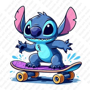 Cute Stitch Clipart, Skateboard Riding Stitch, Transparent Design ...
