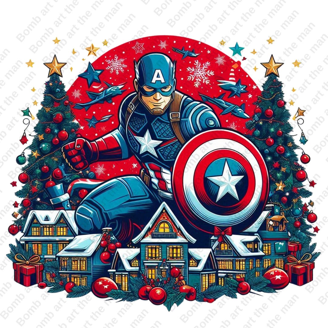 Captain America Christmas Clipart, Super Hero New Year Design, Marry ...