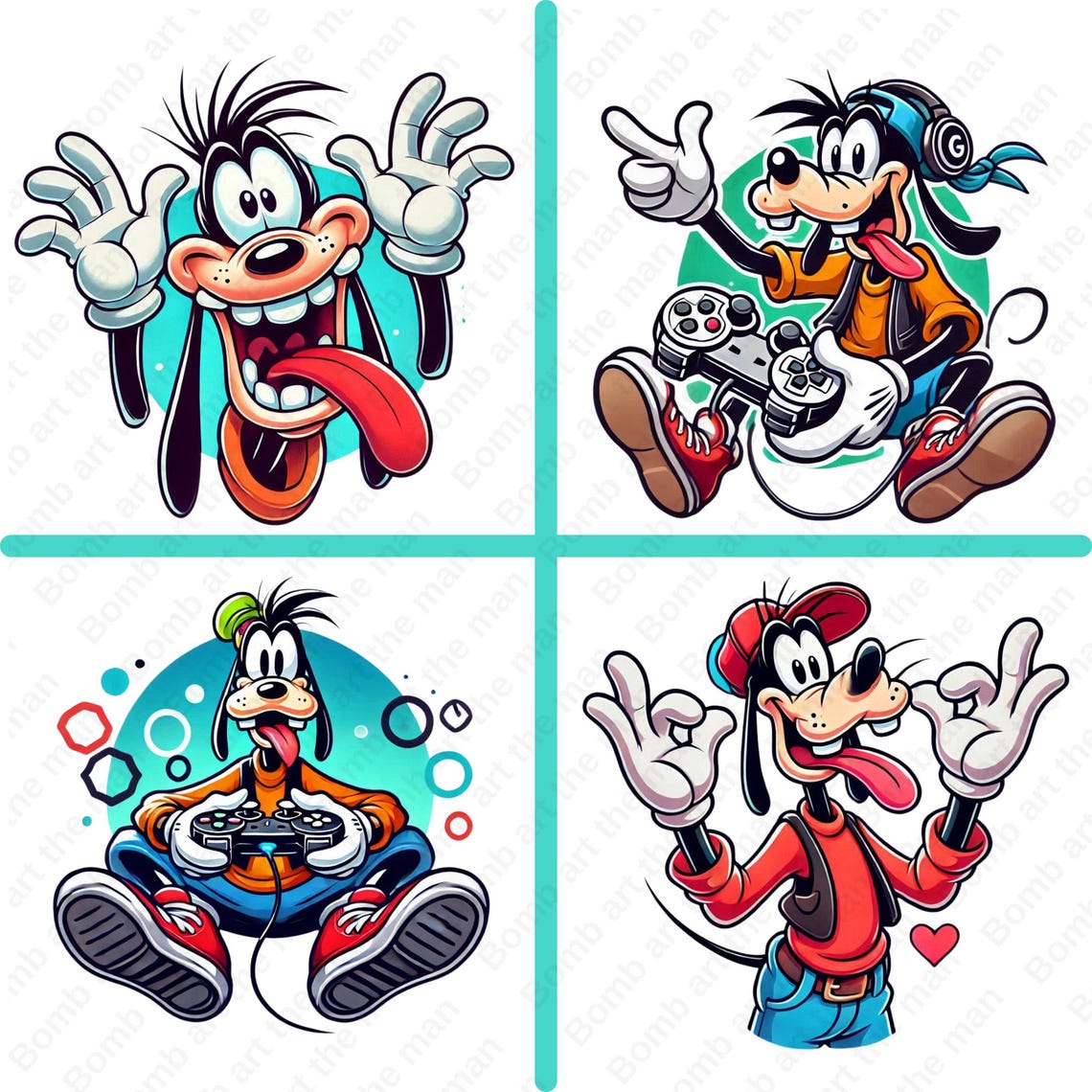 Goofy Cute Clipart, Goofy Png, Cute Cartoon Characters, 4 Pack Design ...
