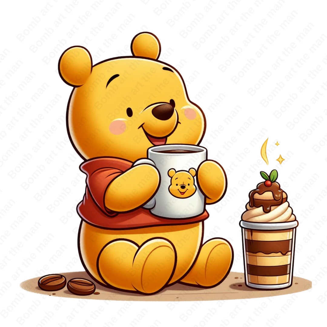 Cute Winnie the Pooh Coffee Clipart, Winnie the Pooh Coffee Png, Cute ...