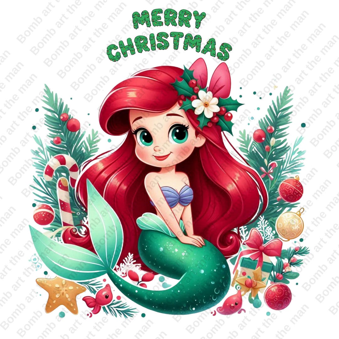 The Little Mermaid Christmas Clipart, Princess Ariel New Year Design ...