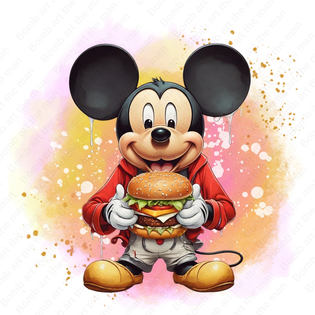 Mickey Mouse Eating Burger Clipart, Cute Mickey Png, Burger Clipart ...