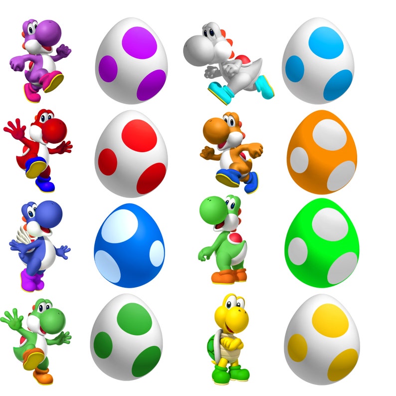 Paquete png de yoshi y huevos, yoshi png, iconos de super mario, conjunto de imágenes ...
