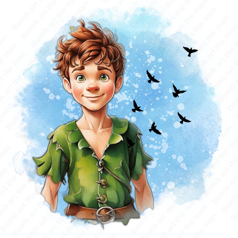 Peter Pan Clipart Cute Peter Pan Png Watercolor Background - Etsy