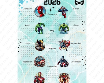 Superhero Printable Calendar