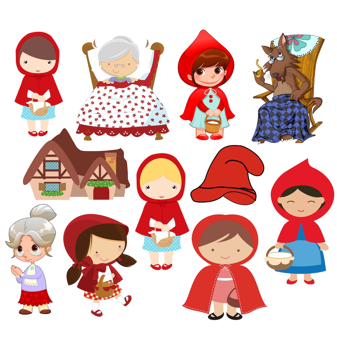 Little Red Riding Hood Png, Little Red Riding Hood Clipart Set, 12 Pcs ...