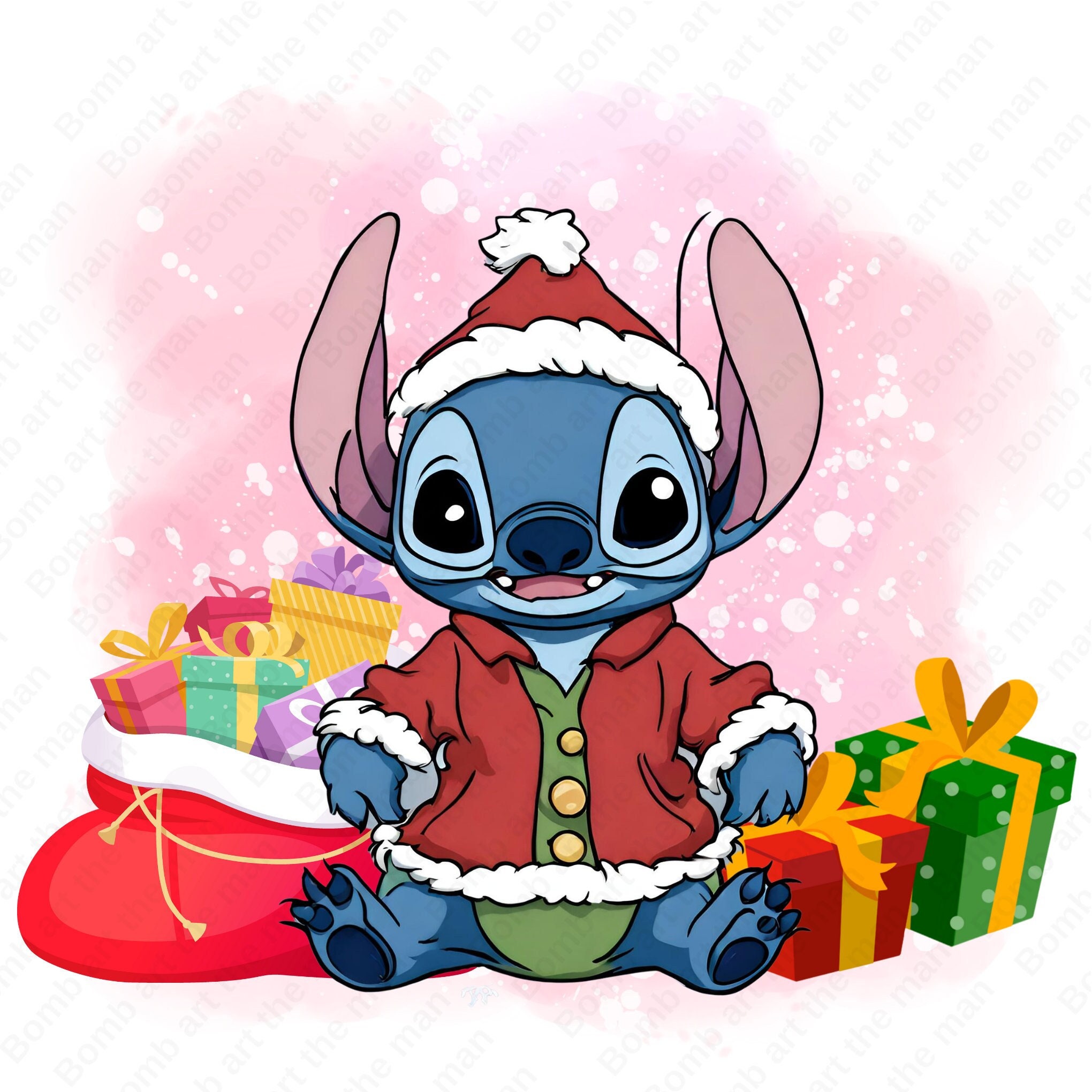 Stitch Christmas Clipart, Cute Stitch Png, Watercolor Background ...