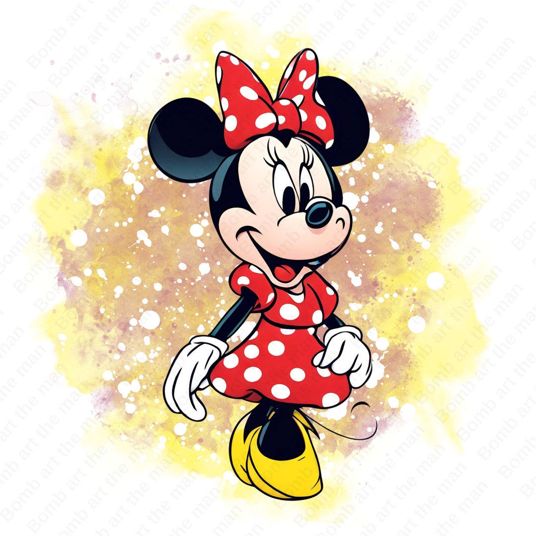 Minnie Mouse Clipart, Minnie Mouse Png, Watercolor Background, Instant ...