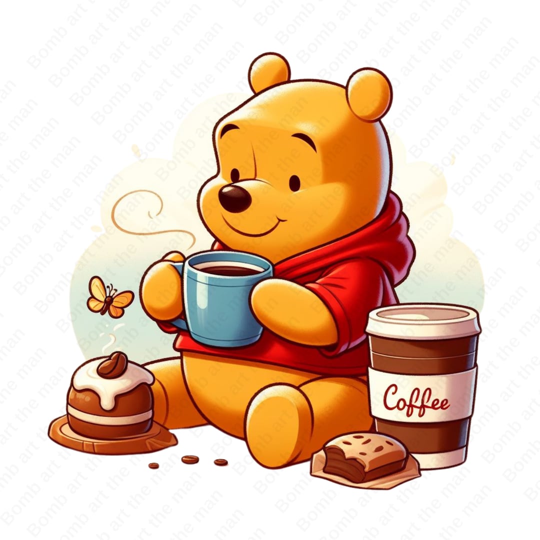 Cute Winnie the Pooh Coffee Clipart, Winnie the Pooh Coffee Png, Cute ...
