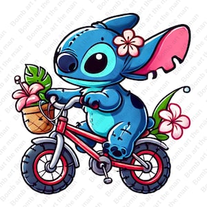 Stitch on Bike Clipart, Stitch Bike Png, Cute Cartoon Character ...