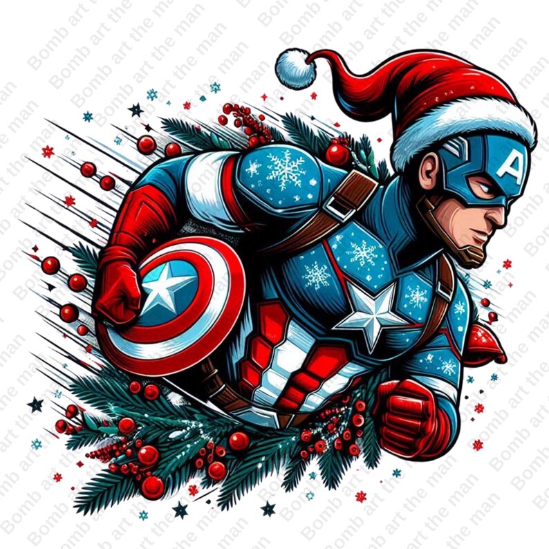 Captain America Christmas Clipart, Super Hero New Year Design, Marry ...
