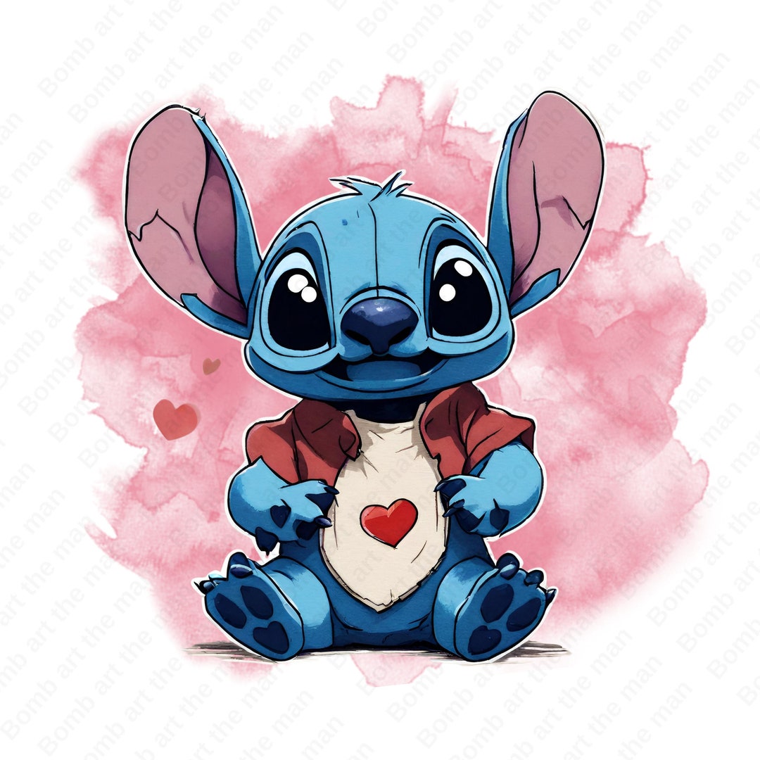 Cute Stitch Clipart, Stitch Png, Watercolor Background, Instant ...