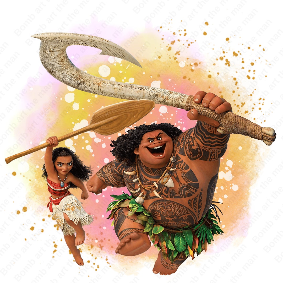 Maui and Moana Clipart, Maui Png, Moana Png, Watercolor Background ...