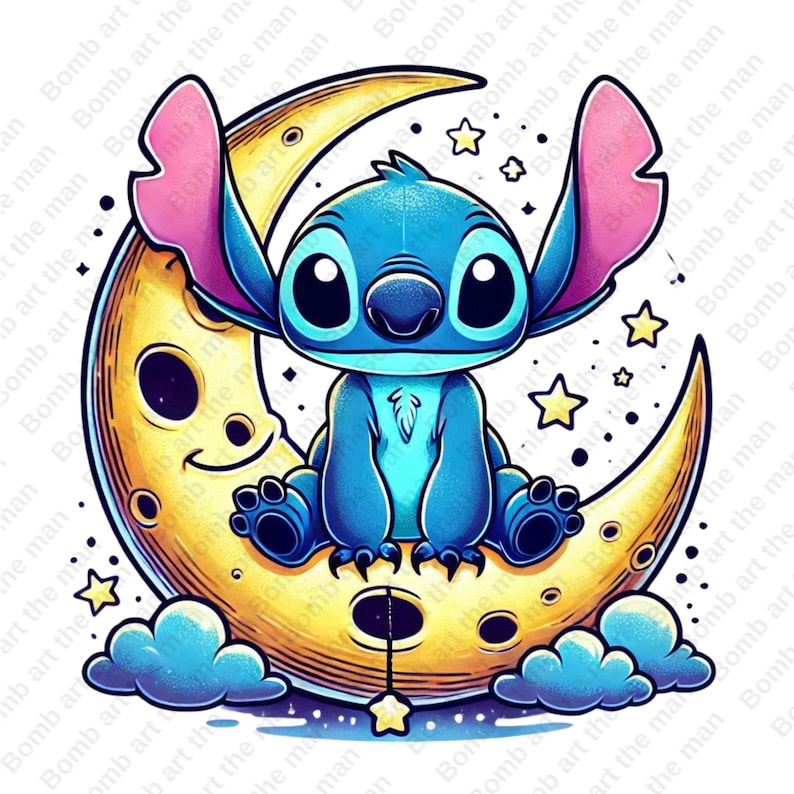 Stitch on the Moon Clipart, Stitch Png, Cute Stitch Clipart ...