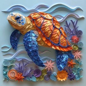 Colorful Sea Turtle Design in Paper Quilling Style - Digital Art - Etsy
