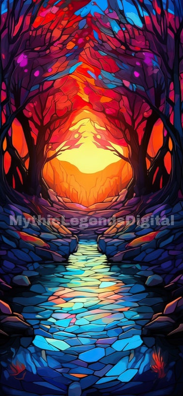 River Sunset in Stained Glass Art Style - Etsy