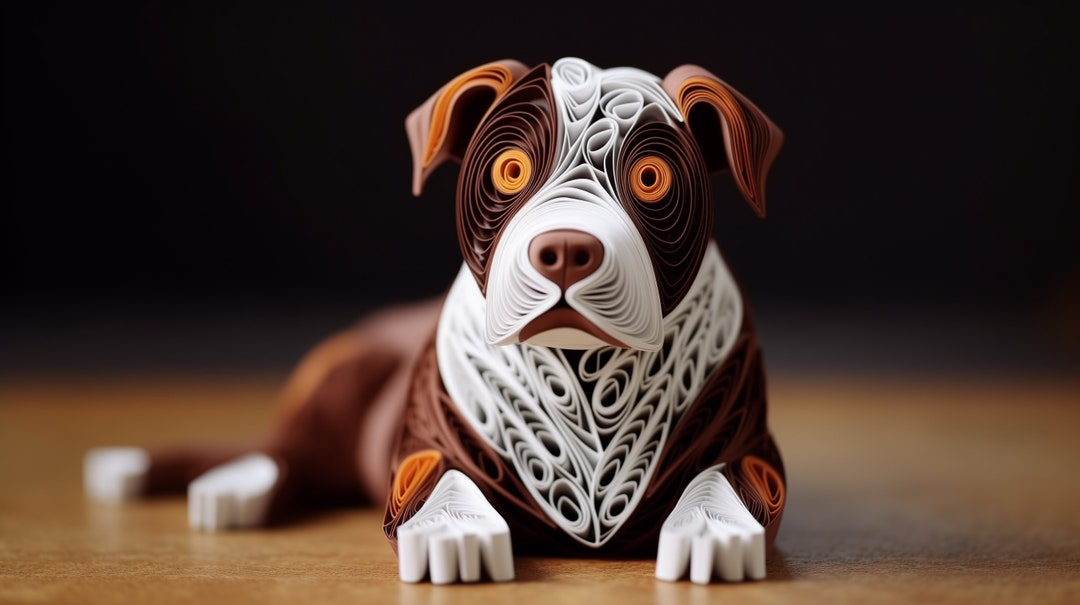 Paper Quilling Brown and White Dog - Digital Art - Etsy