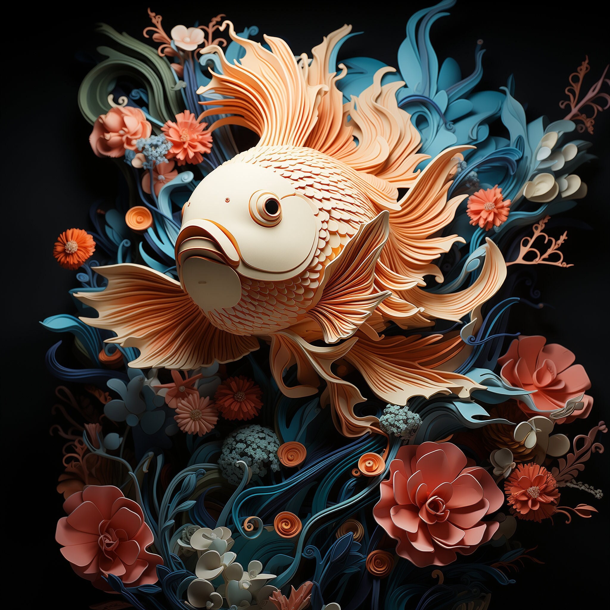 Fantail Goldfish Paper Quilling Digital Design - Etsy