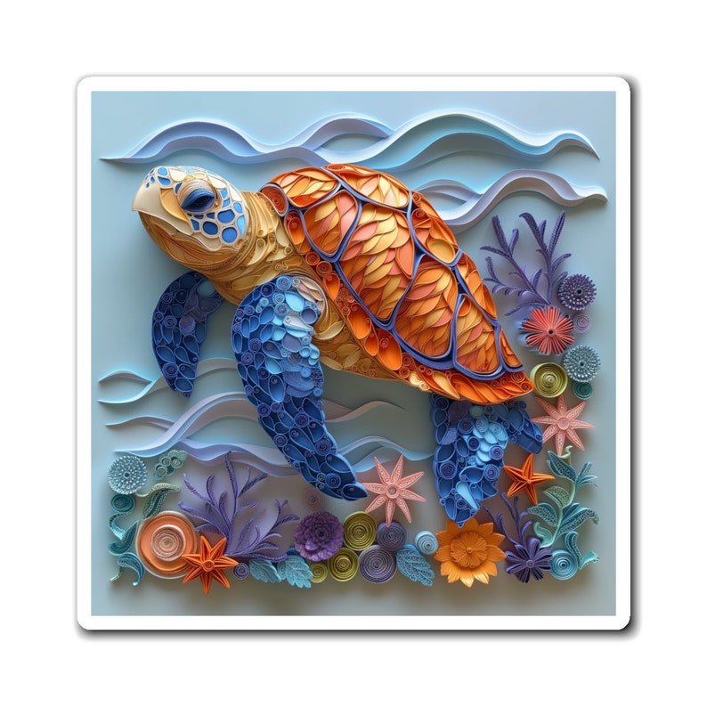 Colorful Sea Turtle Design in Paper Quilling Style - Magnet - Etsy