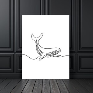 Whale Line Art, Whale One Line Art, Abstract Ocean Art, Whale Print ...