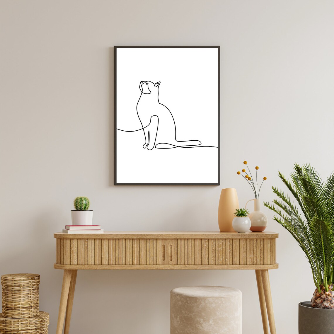 Cat One Line Art Drawing, Minimalist Wall Art, Animal Line Art, Cat ...