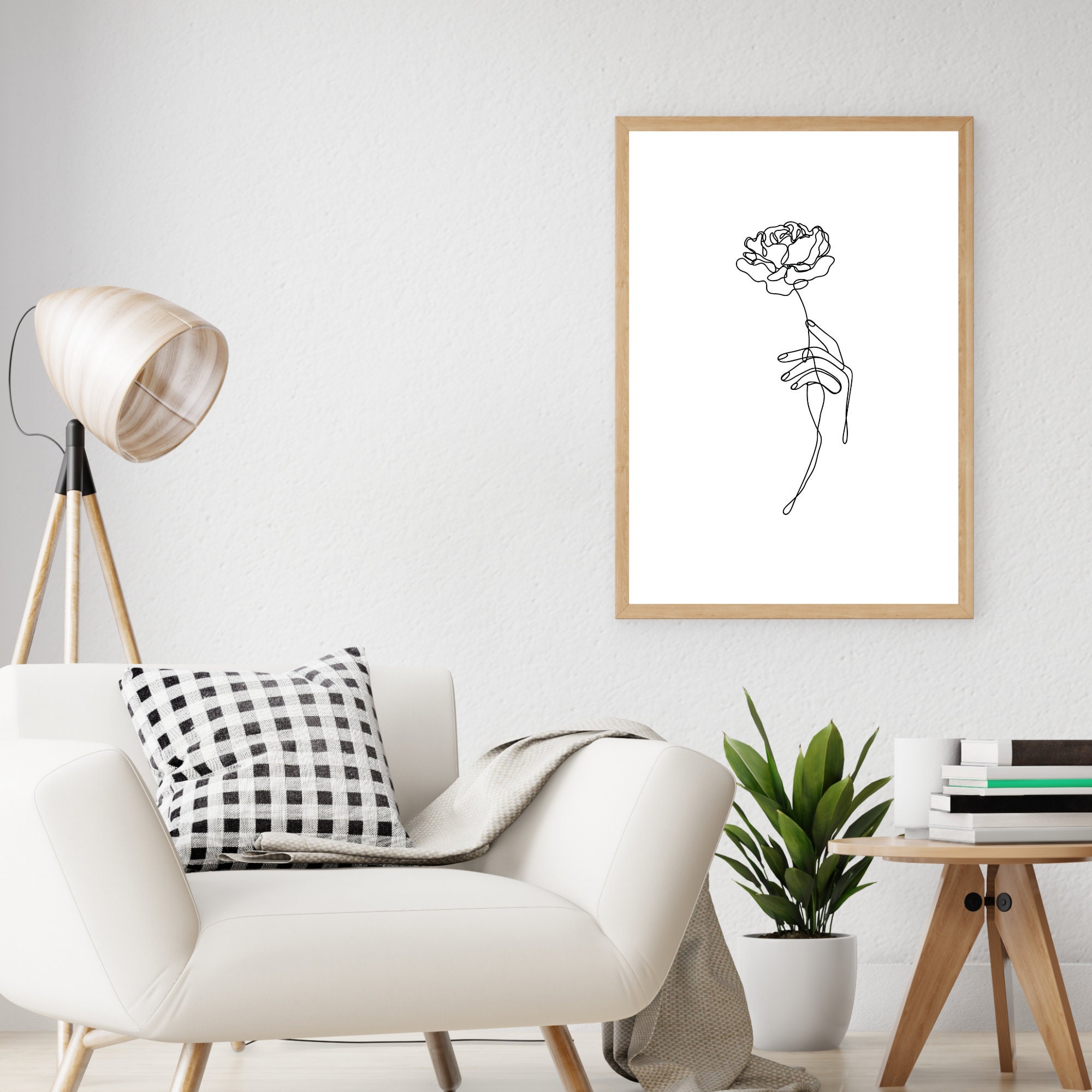 Flower Hand Art Print, Hand Holding Flowers Wall Print, Minimalist Line ...