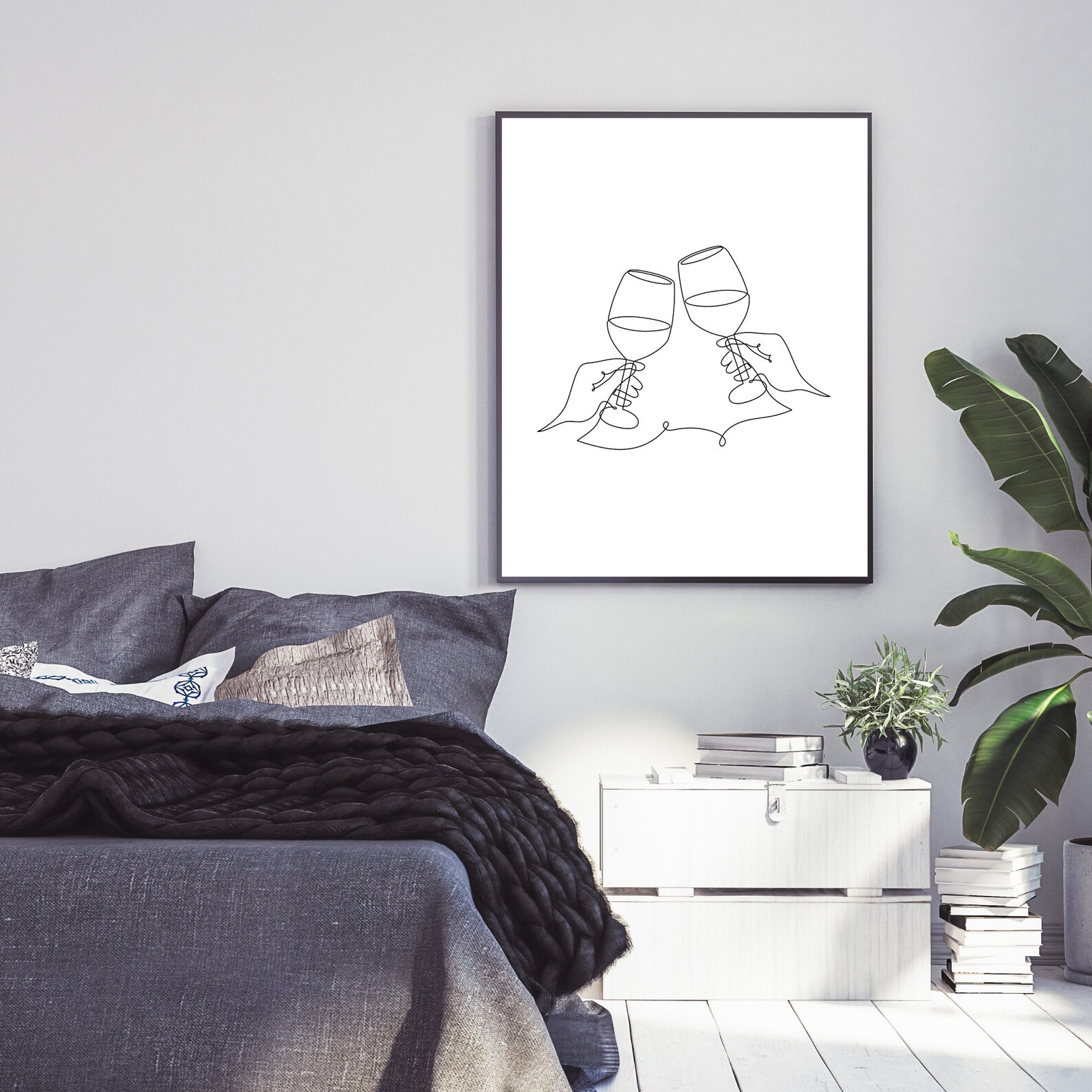 Glass of Wine Wall Art, Fine Line Cheers Print, Minimalist Wine Lover ...