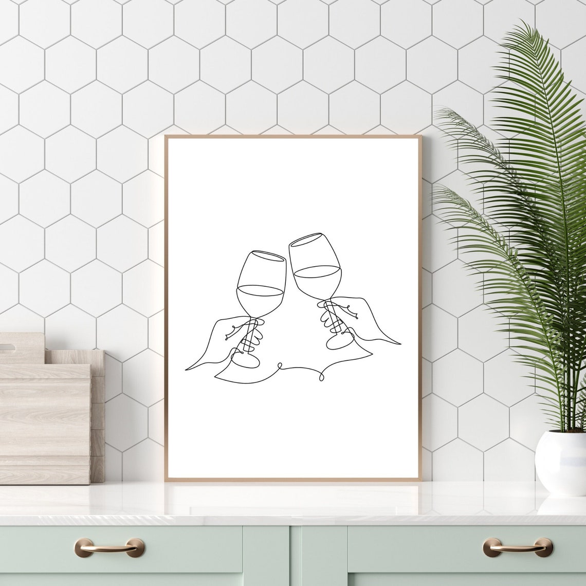 Glass of Wine Wall Art, Fine Line Cheers Print, Minimalist Wine Lover ...