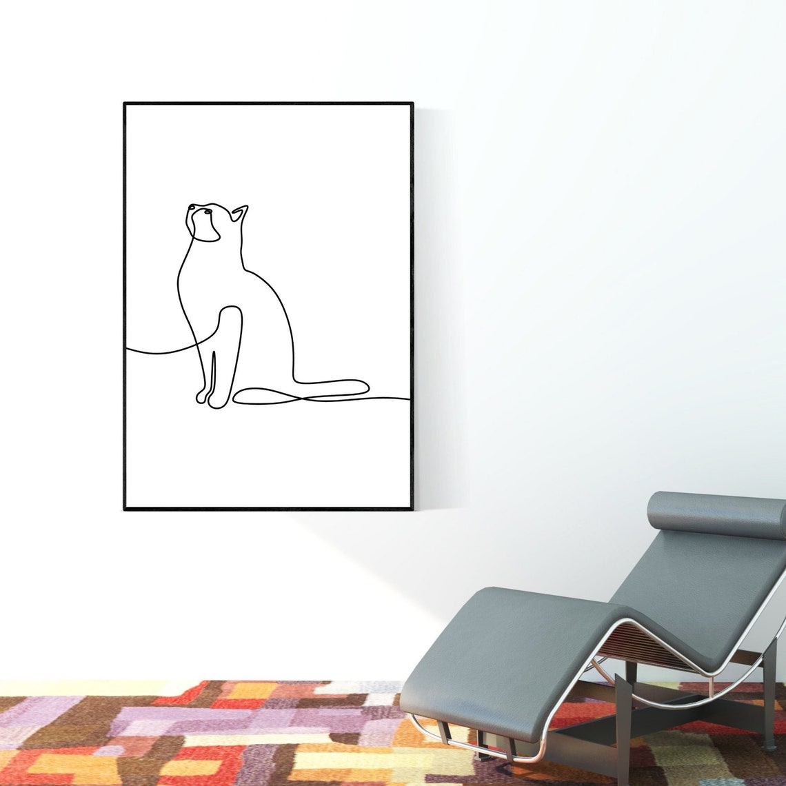 Cat One Line Art Drawing, Minimalist Wall Art, Animal Line Art, Cat ...