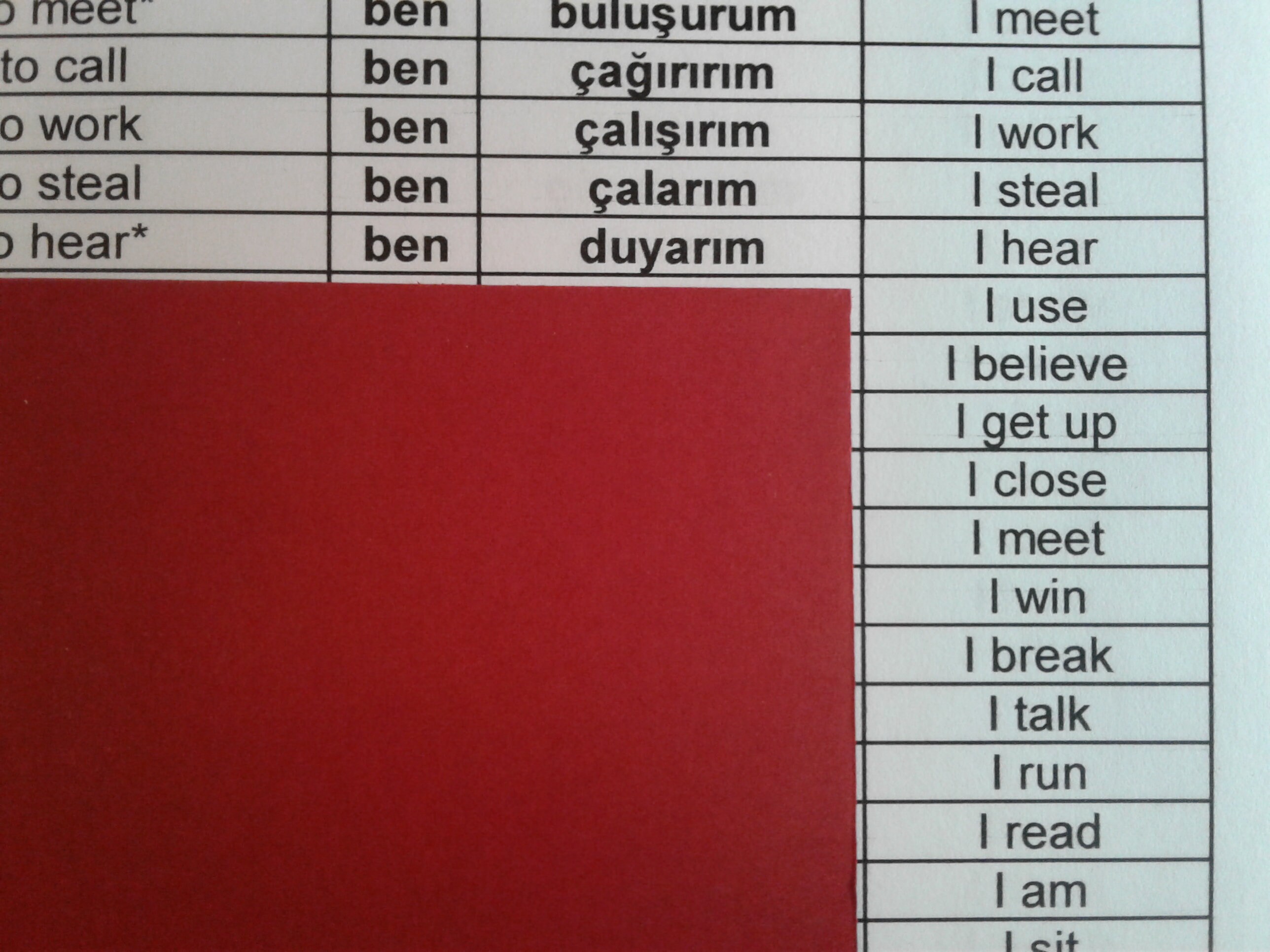 Practice Turkish Verbs Present Tense With I/ben Printable PDF free Tip ...