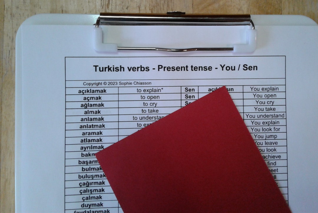 Practice Turkish Verbs - Present Tense With You/sen Printable (PDF ...