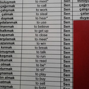 Practice Turkish Verbs - Present Tense With You/sen Printable (PDF ...