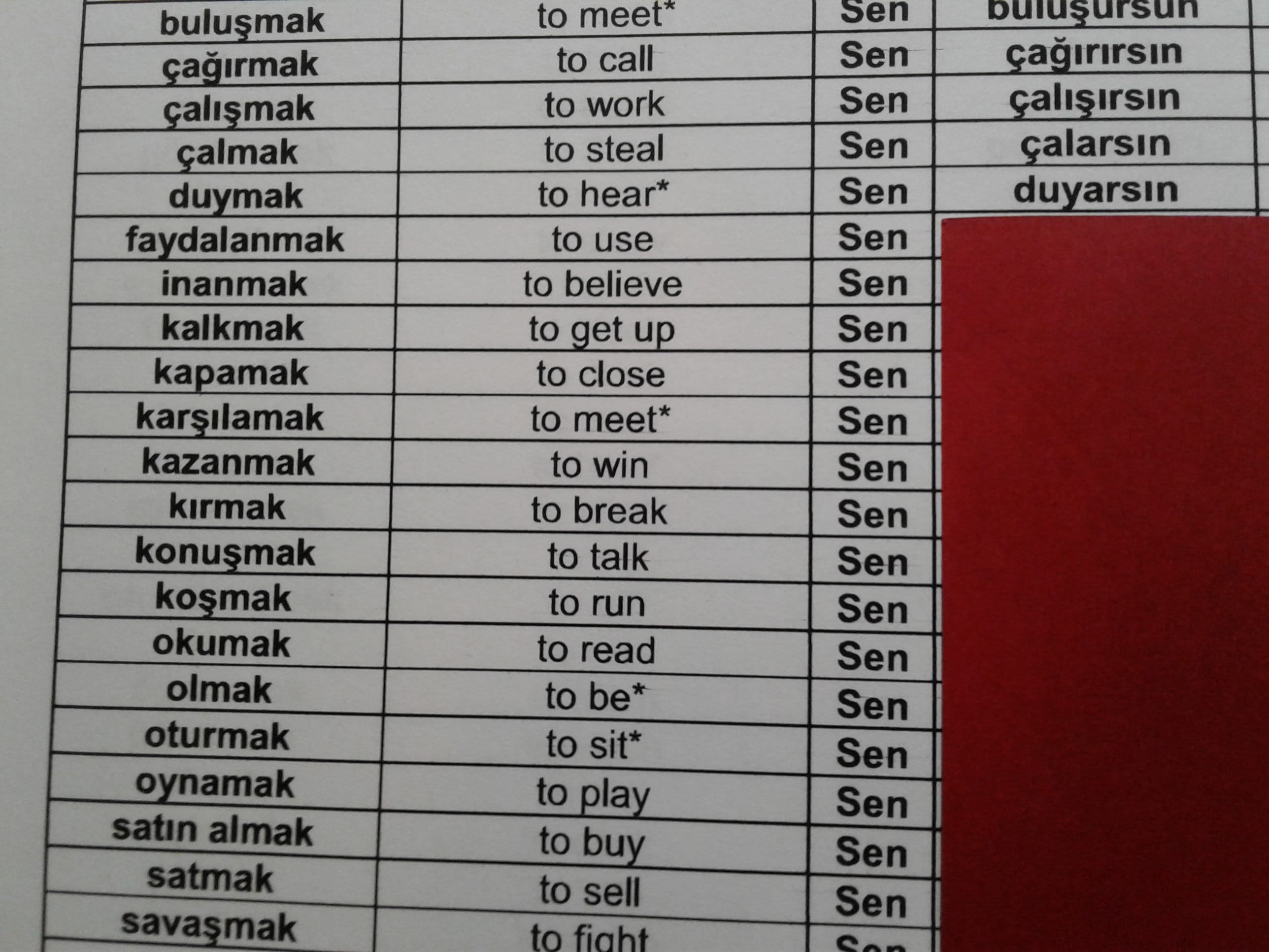 Practice Turkish Verbs - Present Tense With You/sen Printable (PDF ...