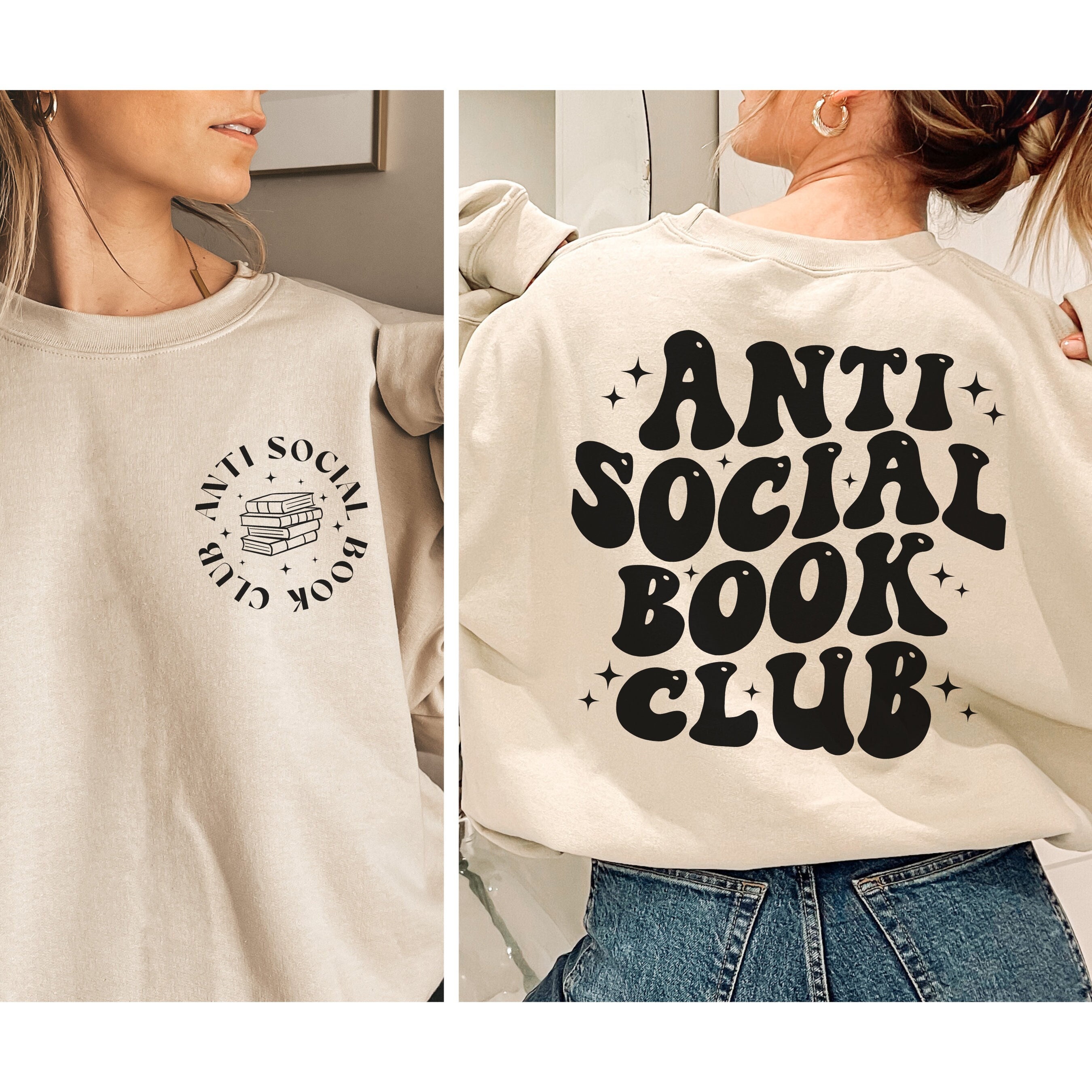 Anti Social Book Club Sweatshirt, Book Lover Gift, Book Club Shirt, Booktrovert Sweater, Bookish ...