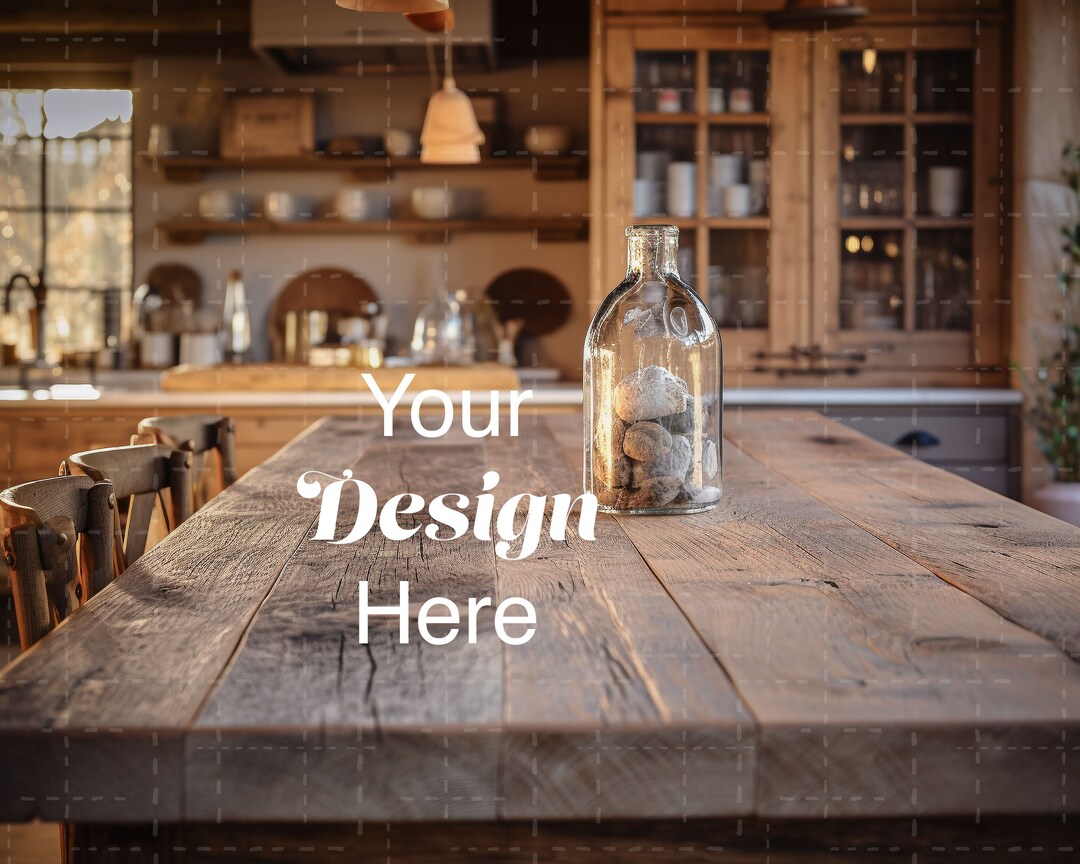 Kitchen Backdrop, Rustic Farmhouse Table Mockup, Kitchen Interior ...