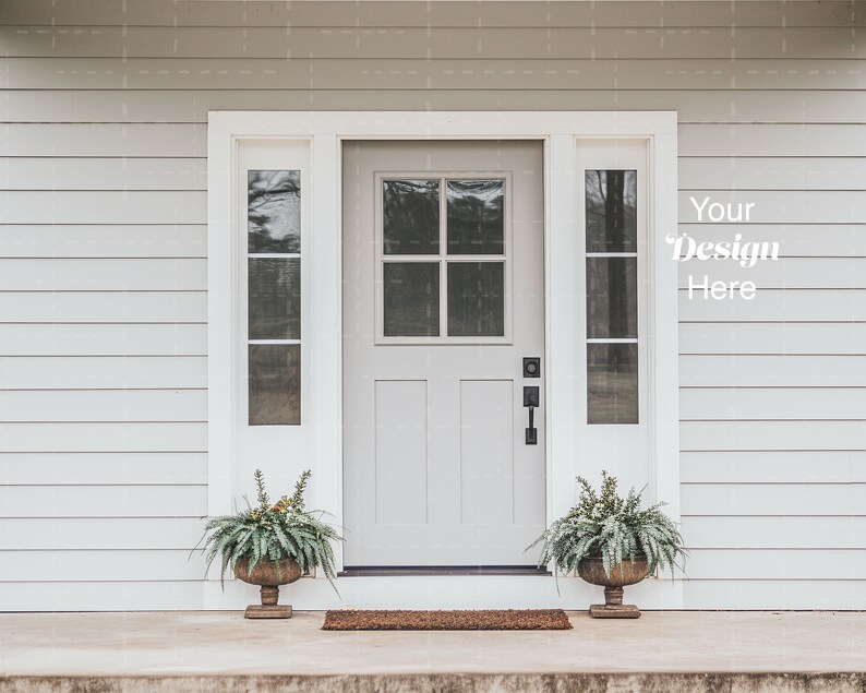 White Farmhouse Front Door Mockup, Exterior Porch Mockup, Rustic ...