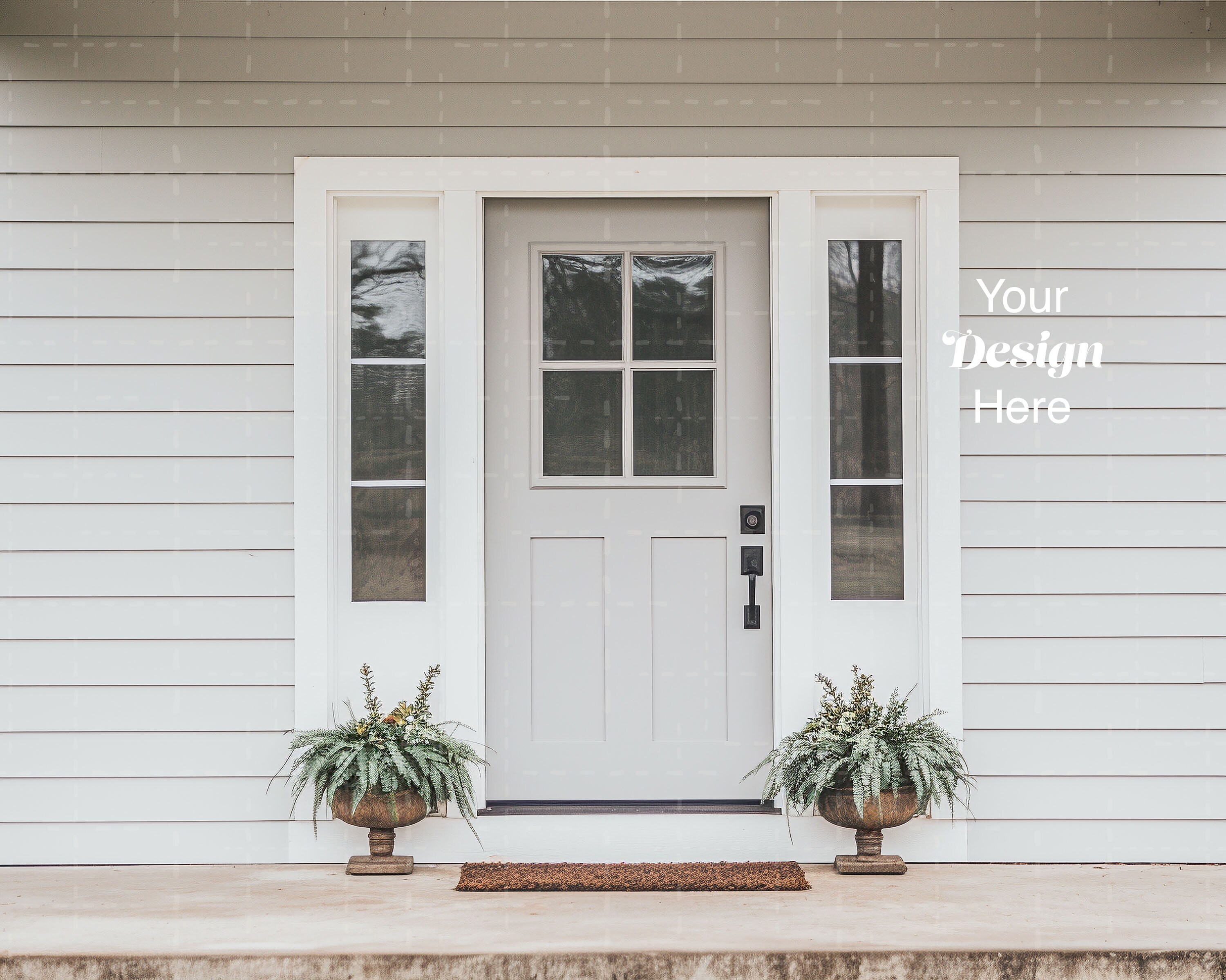 White Farmhouse Front Door Mockup, Exterior Porch Mockup, Rustic ...