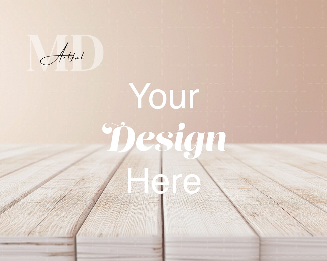 Table Backdrop Mockup, Light Wooden Table, Peach Fuzz Wall Mockup, for ...