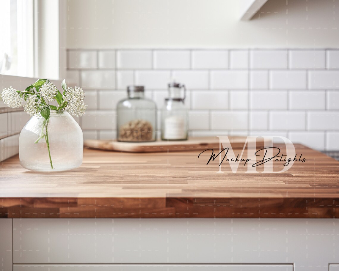 Wooden Countertop Stock Photo, Kitchen Products Display, Farmhouse ...