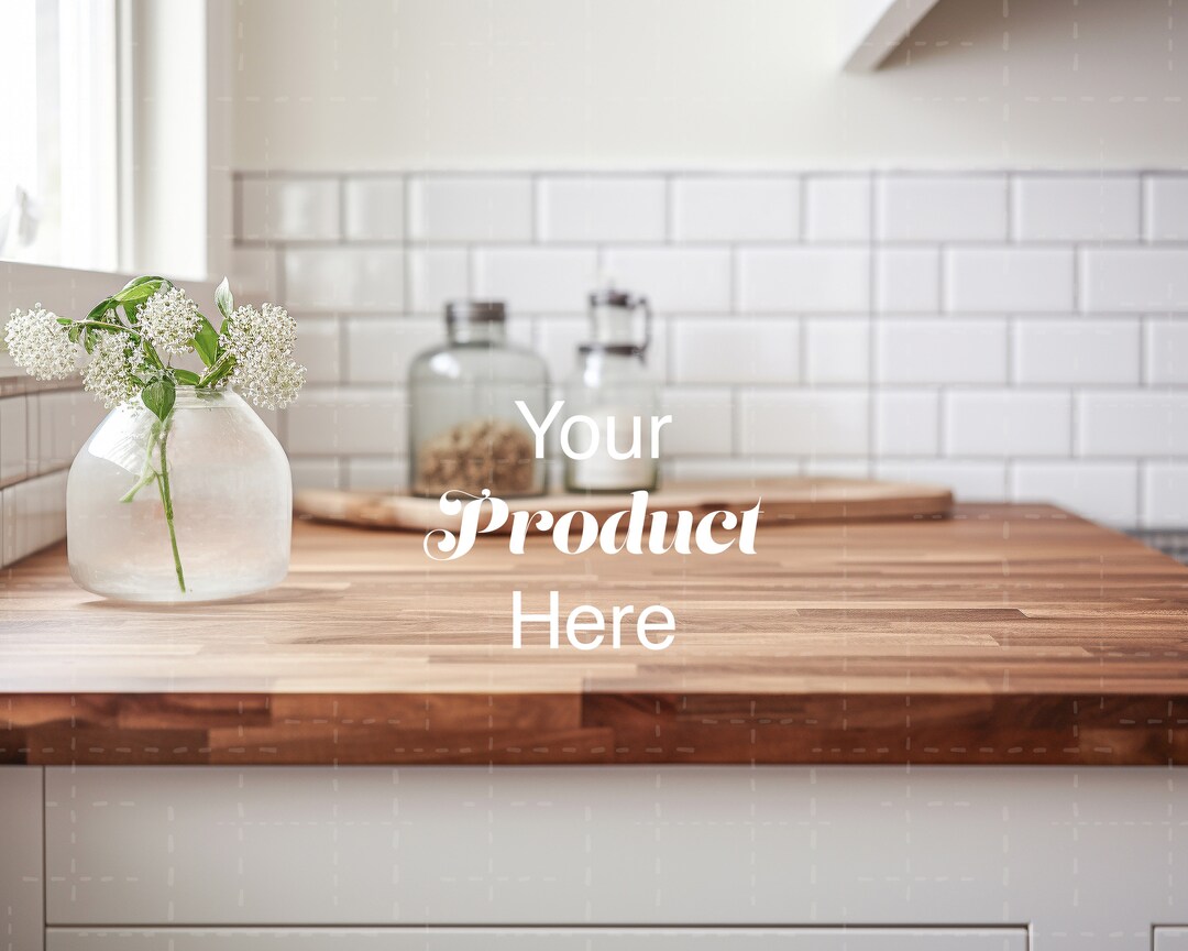 Wooden Countertop Stock Photo, Kitchen Products Display, Farmhouse ...