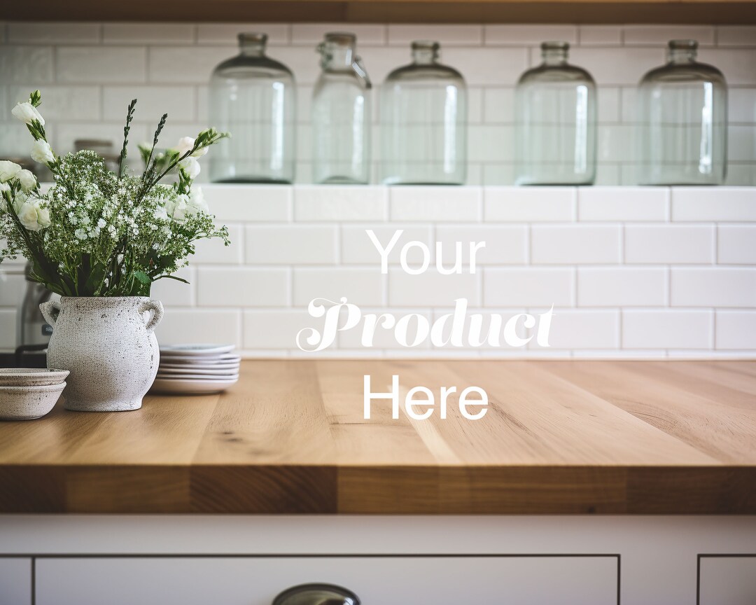 Kitchen Table Mockup, for Product Display, Wooden Table Surface, Mason ...