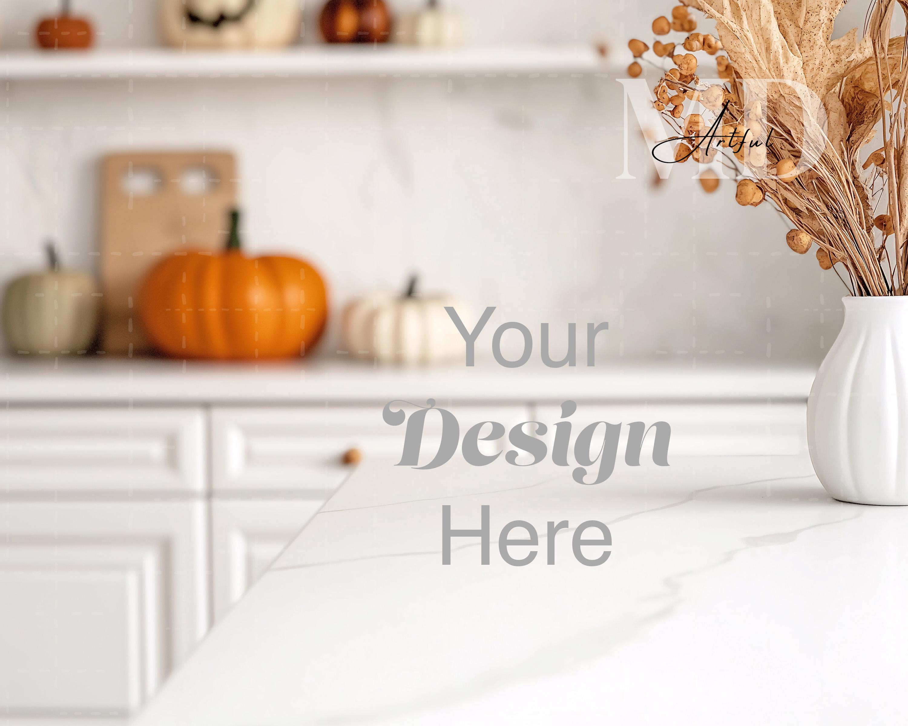 Autumn Product Background Mockup, Thanksgiving Festive Kitchen Island ...
