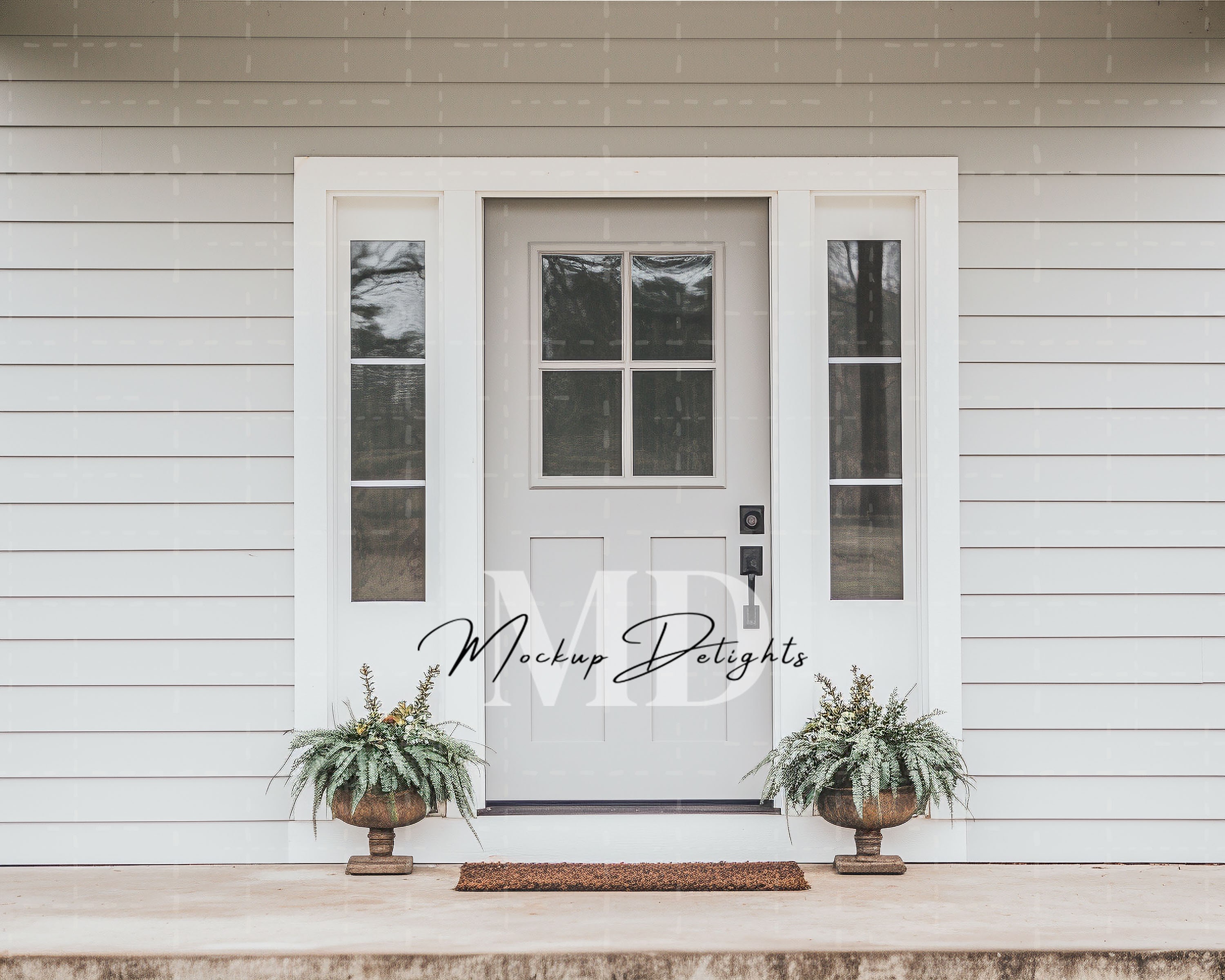 White Farmhouse Front Door Mockup, Exterior Porch Mockup, Rustic ...