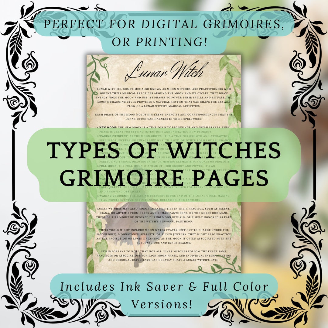 Types of Witches Printable BOS Pages Grimoire Pages - Etsy Australia