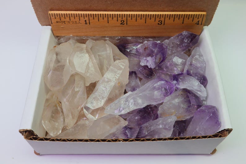 Crystal Points Collection 1/2 LB Amethyst Clear Quartz Points Specimens ...