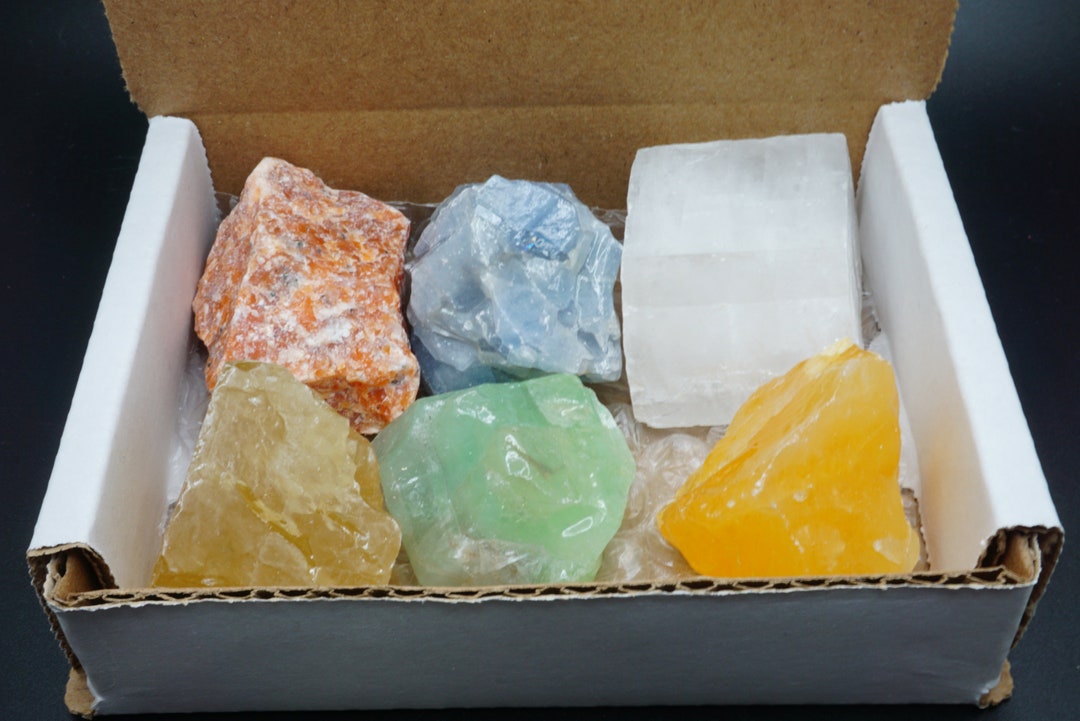 Calcite Collector Box Blue Orange Emerald Orchid Honey Optical Calcite ...