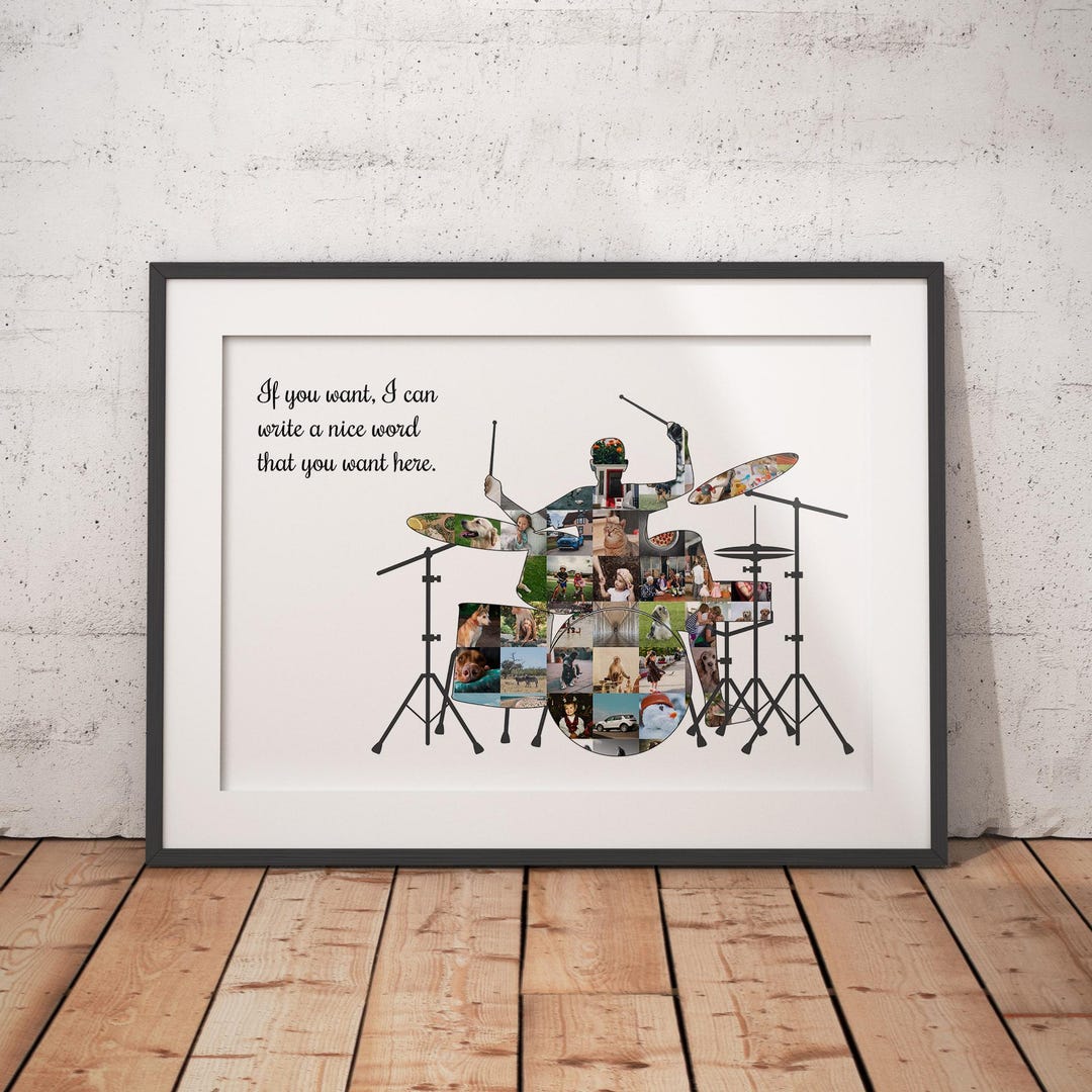 Personalized Drum Photo Collage, Custom Drummer Gift, Music Room Wall ...
