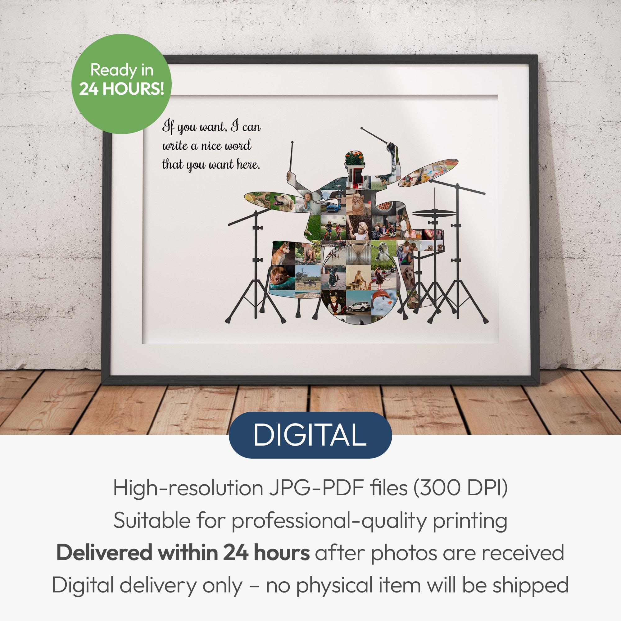 Personalized Drum Photo Collage, Custom Drummer Gift, Music Room Wall ...